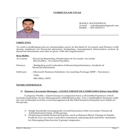Rahul CV | DOCX | Business Accounting & Finance | Business