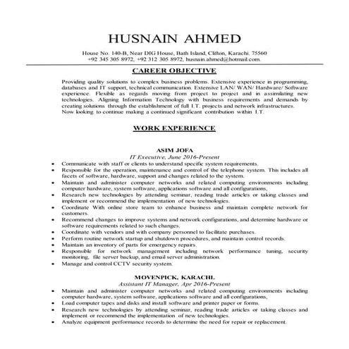 Husnain Ahmed | DOCX | IT and Internet Support | Internet