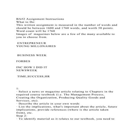BA#2 Assignment InstructionsWhat to DoThis written assignment.docx