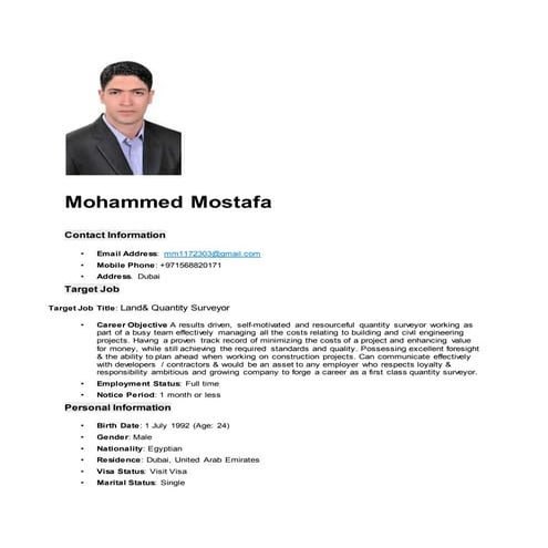mohamed CV | DOCX | Civil Engineering Industry | Industries