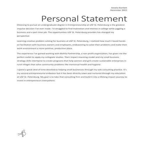 Personal Statement - AmeliaBartlett - Dec2015 | PDF