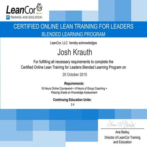 Blended Lean Training for Leaders Certificate | PDF