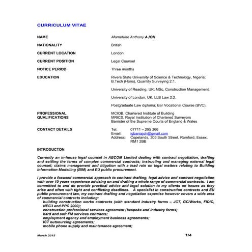 Current CV [Revised June 2015] | DOC | Legal Services Industry | Industries