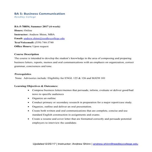 BA 5 Syllabus Summer 17A | PDF