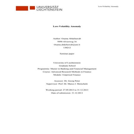 Low Volatility Anomaly Osama Abdetawab | PDF