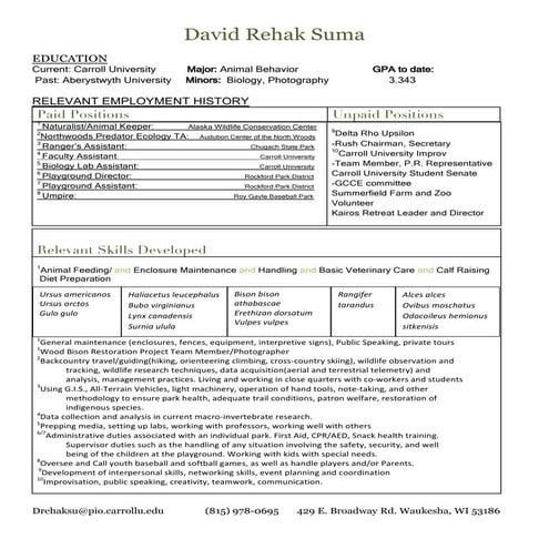 DavidRehakSuma Resume | PDF | Zoos & Aquariums | Attractions