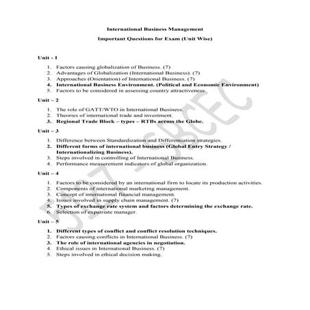 Ba7401 international business management - important questions | PDF