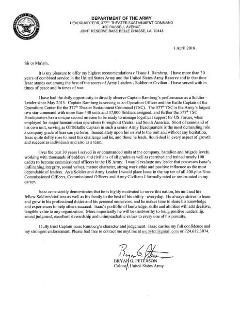 Colonel Cloud Letter of Recommendation | PDF