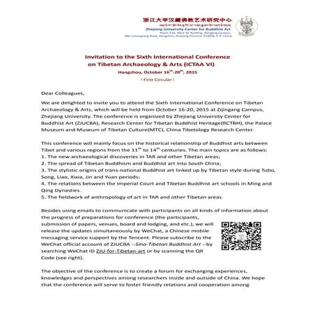 Invitation to the Sixth International Conference on Tibetan Archaeology ...
