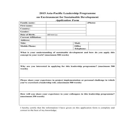 Application form for 2015 Asia-Pacific Leadership Programme (APLP) | PDF