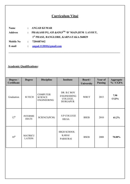 TCS CV Format | PDF