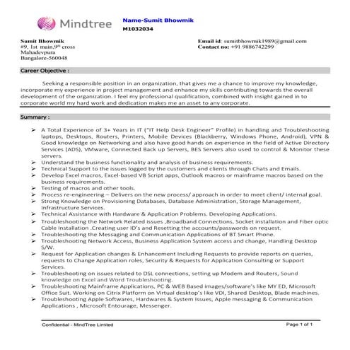 Mindtree formatted resume _ Sumit Bhowmik | PDF