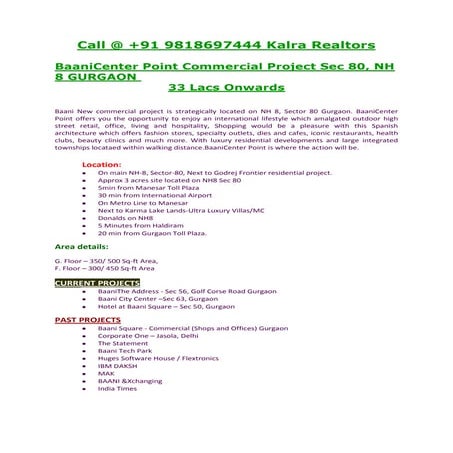 Baani Retail Shops Sector 80 [91 9818697444] | PDF