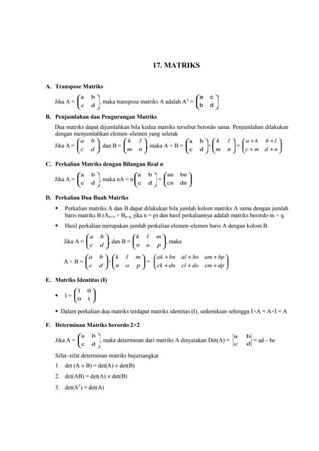 Latihan soal Matriks kelas XI SMA | PDF
