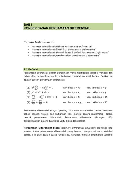 Pengenalan Matakuliah Persamaan Diferensial | PDF