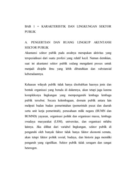 Bab 1 ASP : Karakteristik dan Lingkungan Sektor Publik | PDF