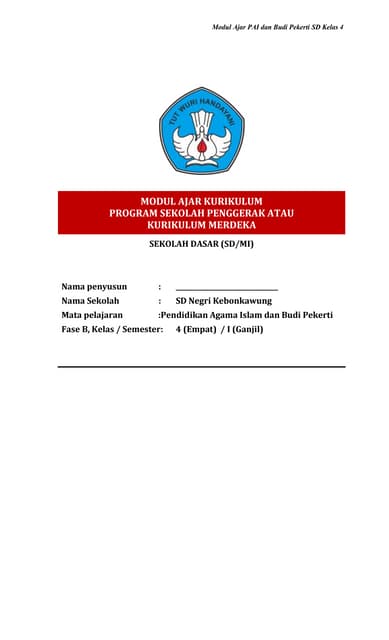 modul ajar pendidikkan agama Islam kelas 4 kurmer | DOCX