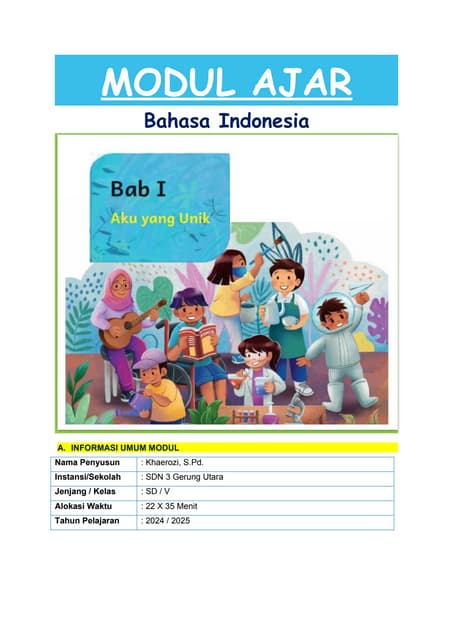 Modul Ajar Bahasa Indonesia Kelas 5 Fase C Kurikulum Merdeka | PDF