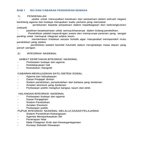 Bab 1 isu dan cabaran pendidikan semasa | DOCX