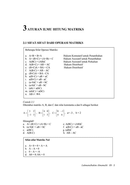 Pembuktian Sifat – Sifat Operasi Matriks | PDF