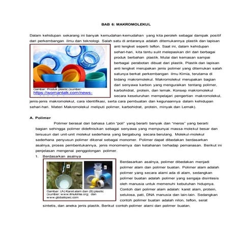 Materi MAKROMOLEKUL (SMA), sub polimer | DOCX