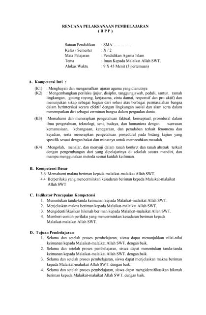 Contoh rpp pai sd kelas 4 kurikulum 2013 | PDF