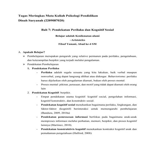 Bab 7 Pendekatan Perilaku dan Kogntif Sosial.docx