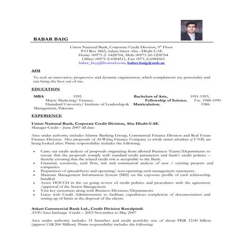 Babar baig resume unb | DOC