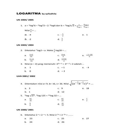 Kumpulan Soal LOGARITMA by syifadhila | DOCX