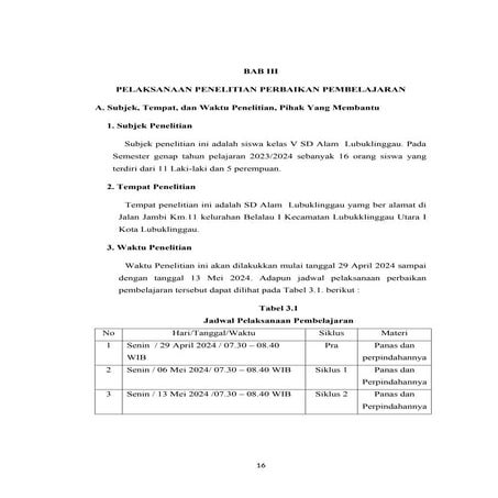 Contoh Dokumen membuat BAB III PKP PGSD | PDF