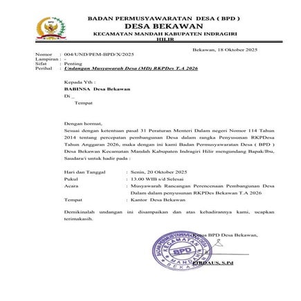 Contoh Undangan RKP desa untuk Kepala MI Darussalam Desa Bekawan.pdf