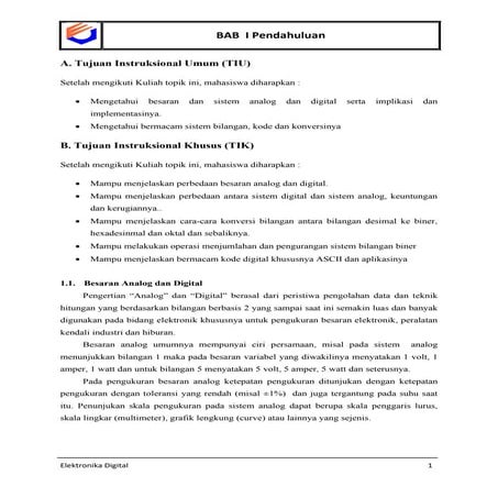 Bab I PENDAHULUAN .pdfteknik analog dan digital | PDF