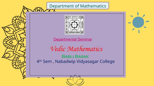 Vedic Mathematics 16 sutras with example problems | PPTX