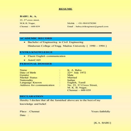 Babu resume | DOC