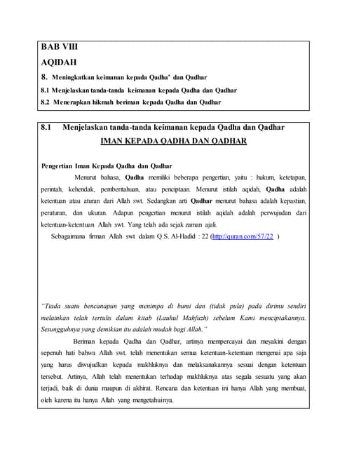 MERAIH KETENANGAN JIWA DENGAN MEYAKINI QADA DAN QADAR (TAKDIR MUBRAM ...