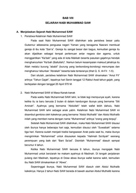 Sejarah ringkas nabi muhammad saw sejak lahir sampai wafat | DOCX
