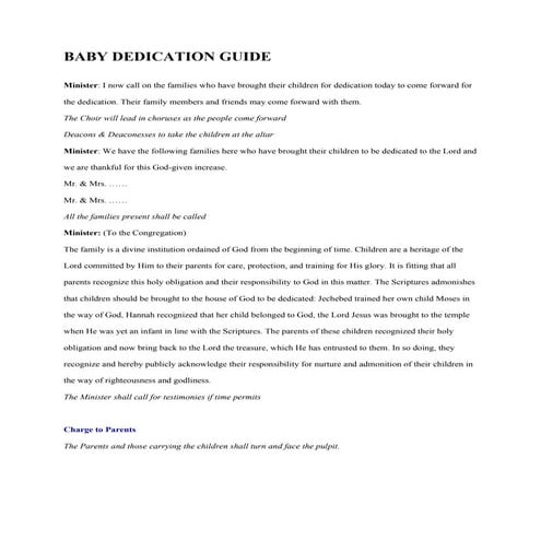 BABY DEDICATION GUIDE for Christian living | DOCX