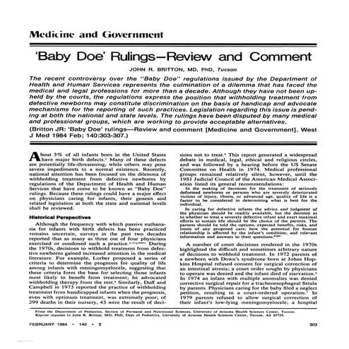 Comprehensive Review of 'Baby Doe' Rulings and Their Impact on Medical ...