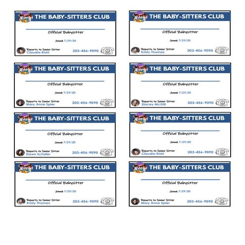 Baby-Sitters Club Membership Cards | PDF