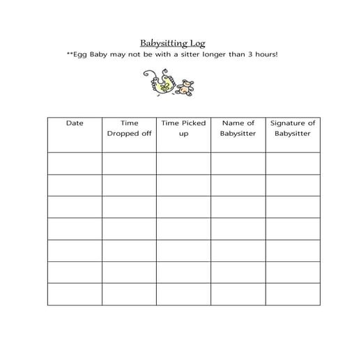 Babysitting Log: Egg Baby Project | DOCX