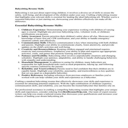Babysitting Resume Skills | PDF