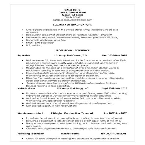 Caleb Long resume | PDF