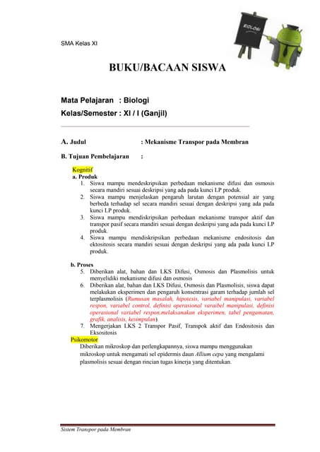 XIA Bab 1 Sel - Transpor Melalui Membran | PPT