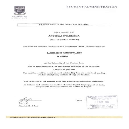 Bachelor of administration completion letter | PDF