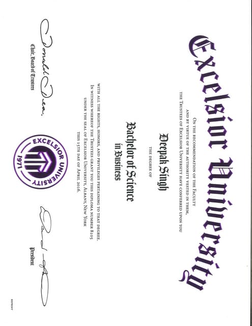 Bachelor of Science in Business Deepak (Danny) Singh Excelsior ... Bachelor of Science in Business Deepak (Danny) Singh Excelsior ...