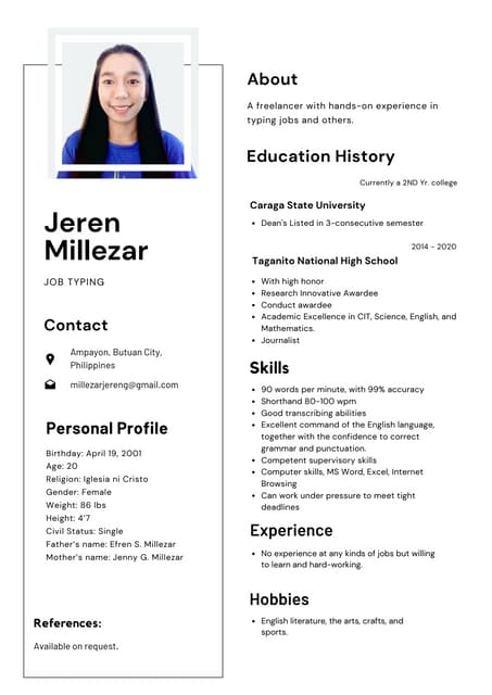 Jeren Millezar, Job typing at Home