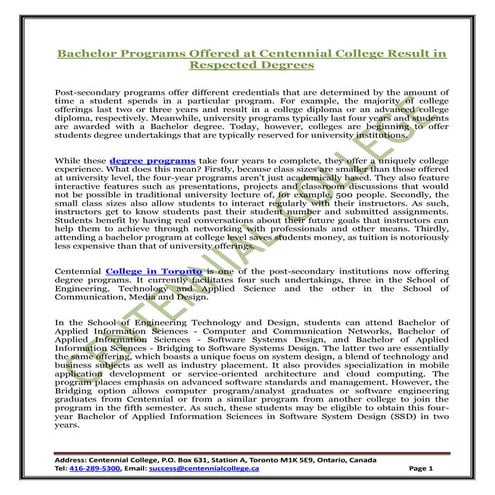 Bachelor Programs Offered at Centennial College Result in Respected ...