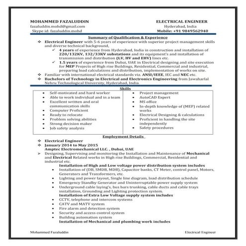 Bachelor's degree (electrical engineer(mep) 6 years of experience ...