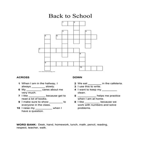 Back to-school-crossword | PDF | Homework and Study | Education