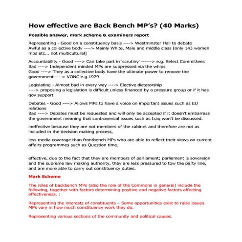 Back bench mp q, answer, mark scheme jun 12 | DOCX | Political Issues ...